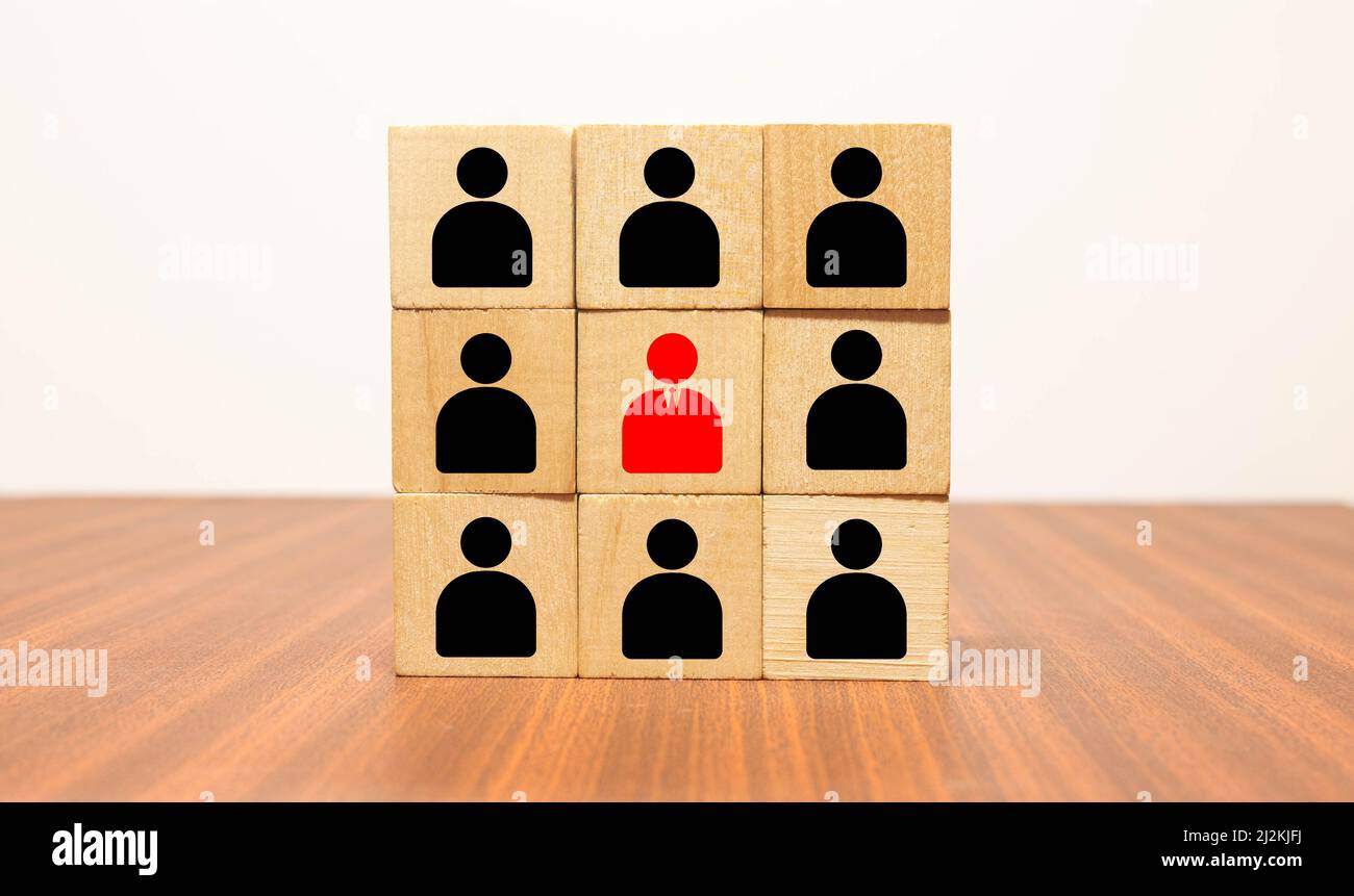 Business hierarchy chart made of wooden cubes on table, copy space ...
