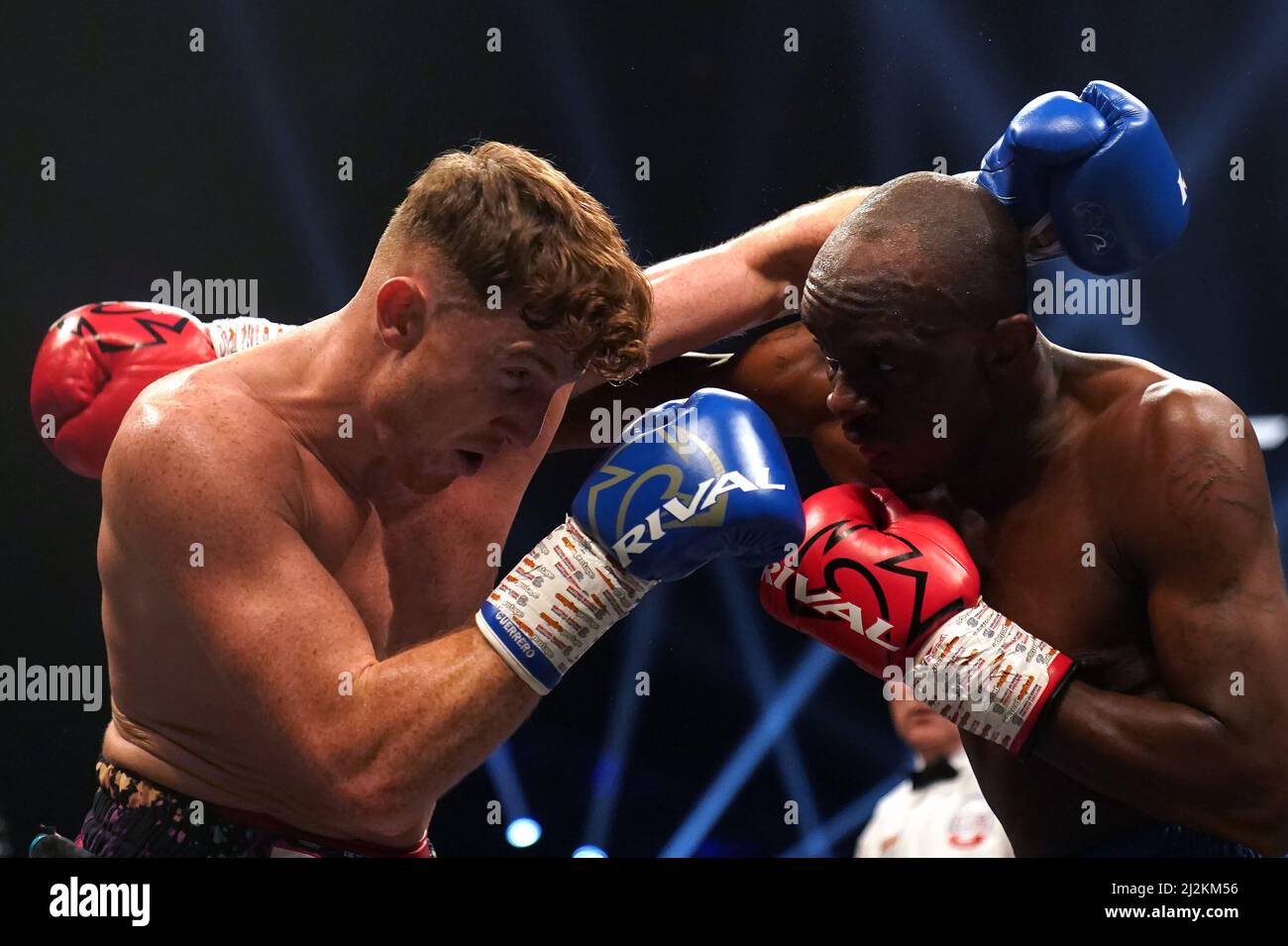 Bradley Rea (left) and Lukas Ndafoluma in the middle weight bout at the ...