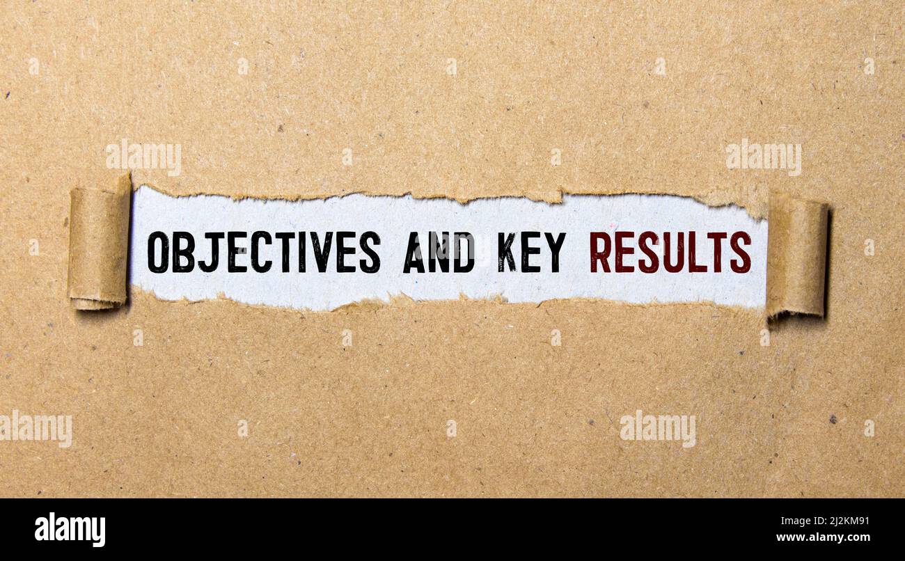 Objective Key Results OKR text in the office notebook. View from above ...