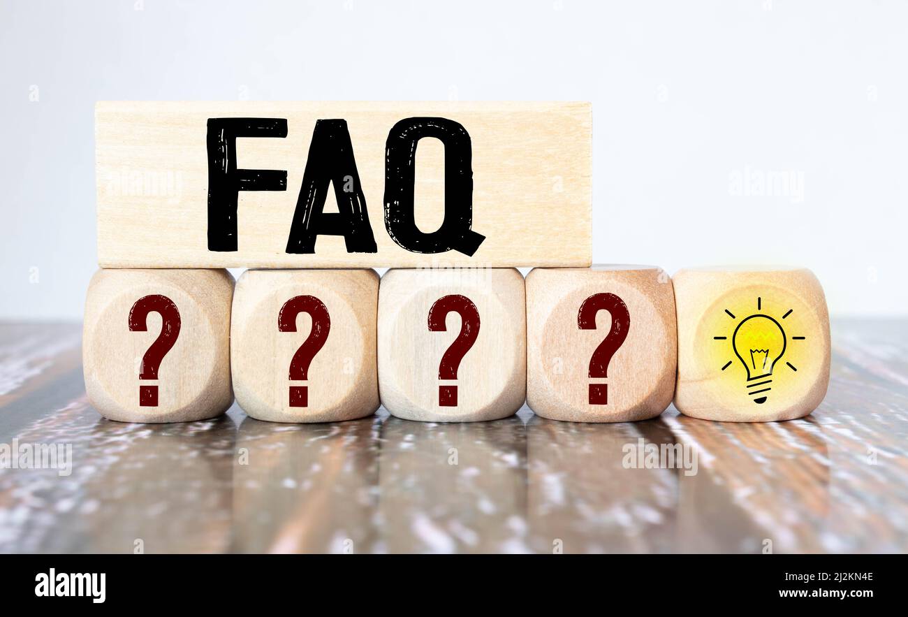 Cubes and dice with acronym faq frequently asked questions Stock Photo ...