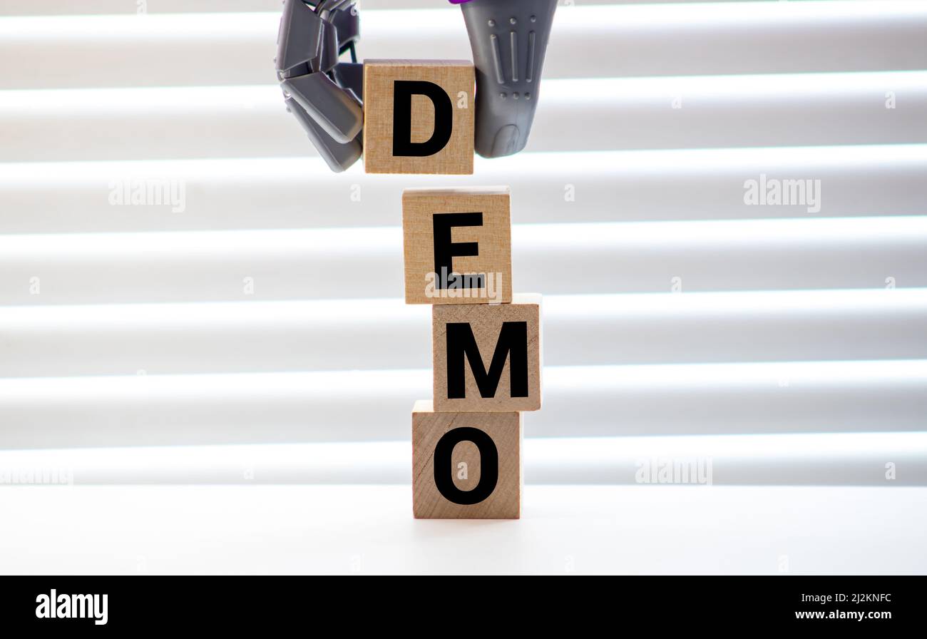 DEMO word made with building blocks isolated on white Stock Photo - Alamy