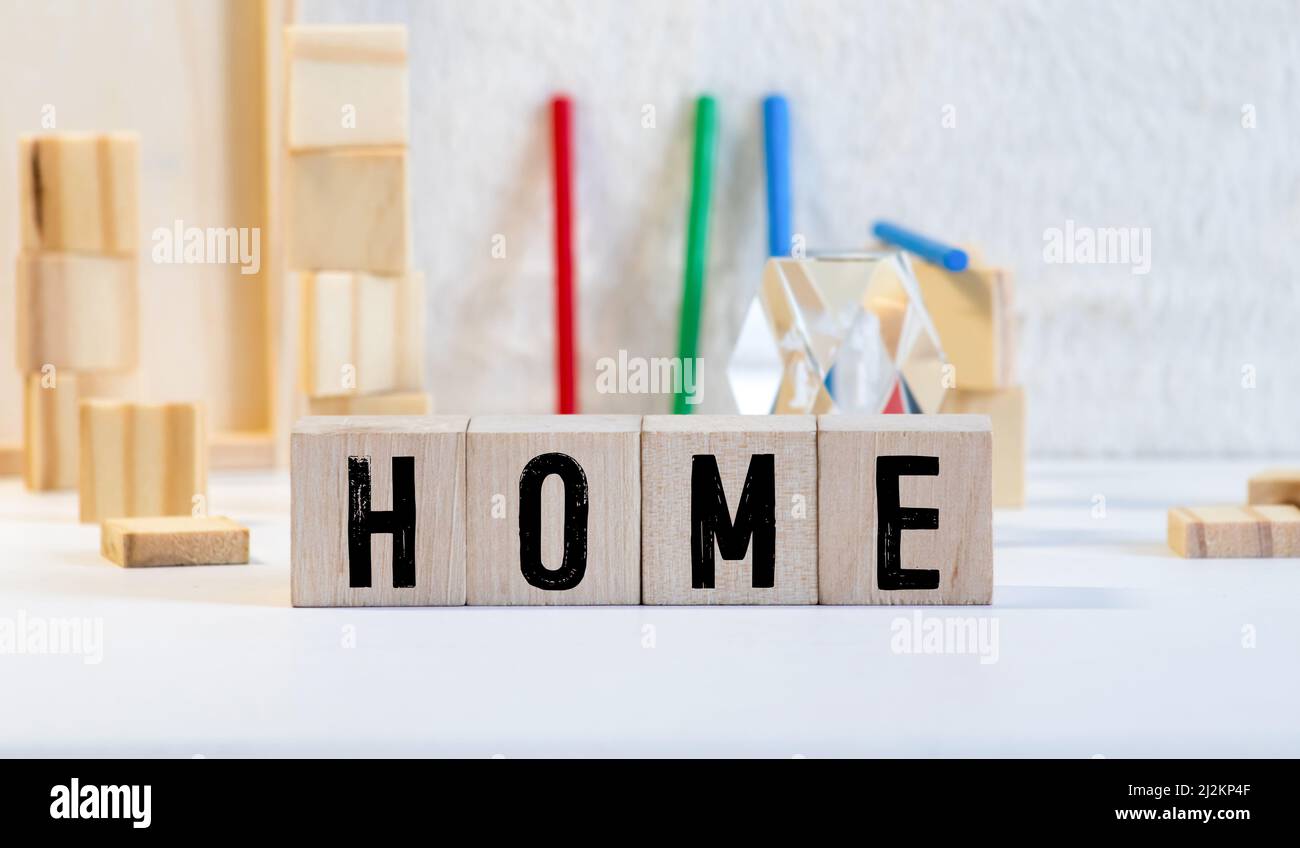 HOME word concept, word HOME on wooden block Stock Photo - Alamy