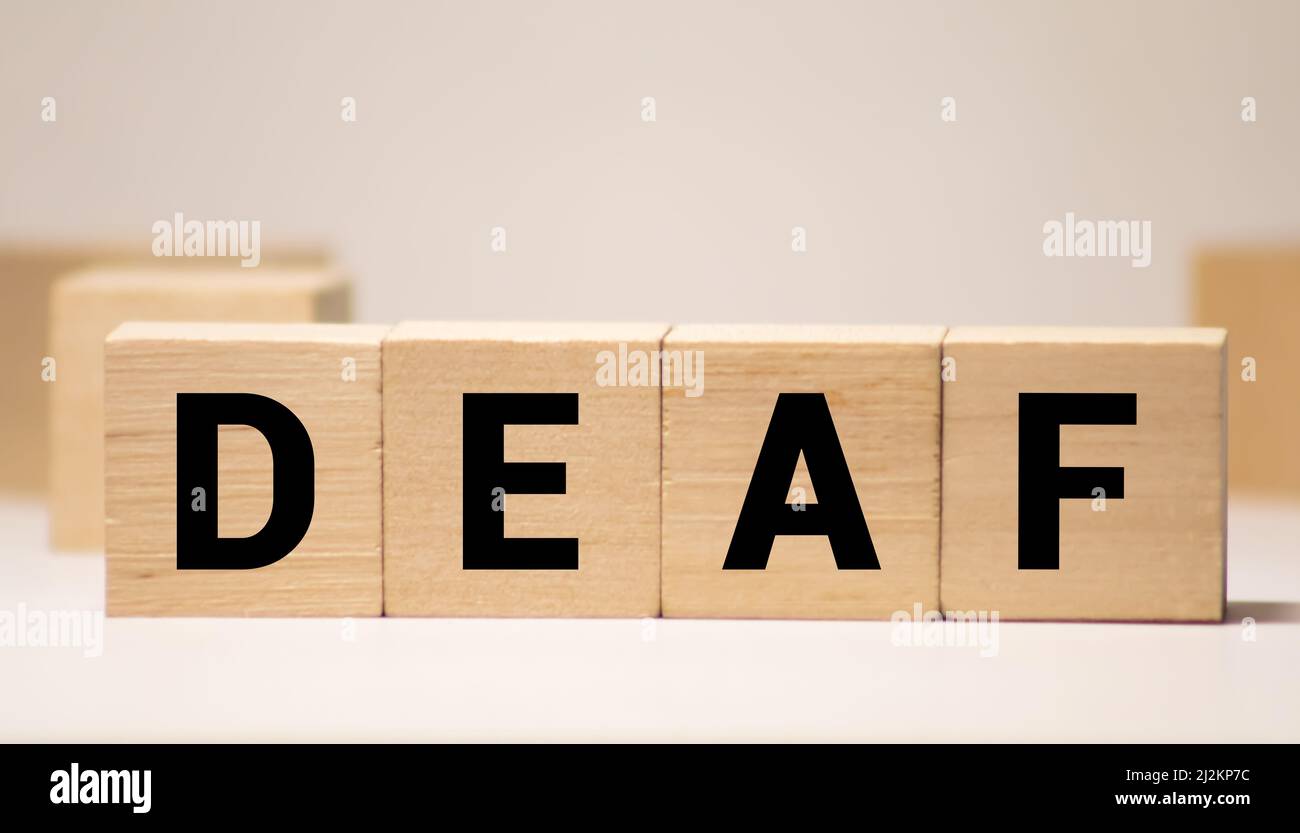DEAF word made with building blocks isolated on white Stock Photo - Alamy