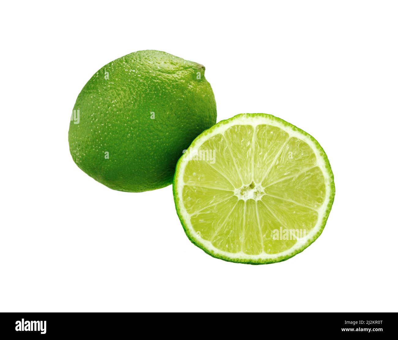 lemon slice, isolated on the white background with clipping path. Green ...