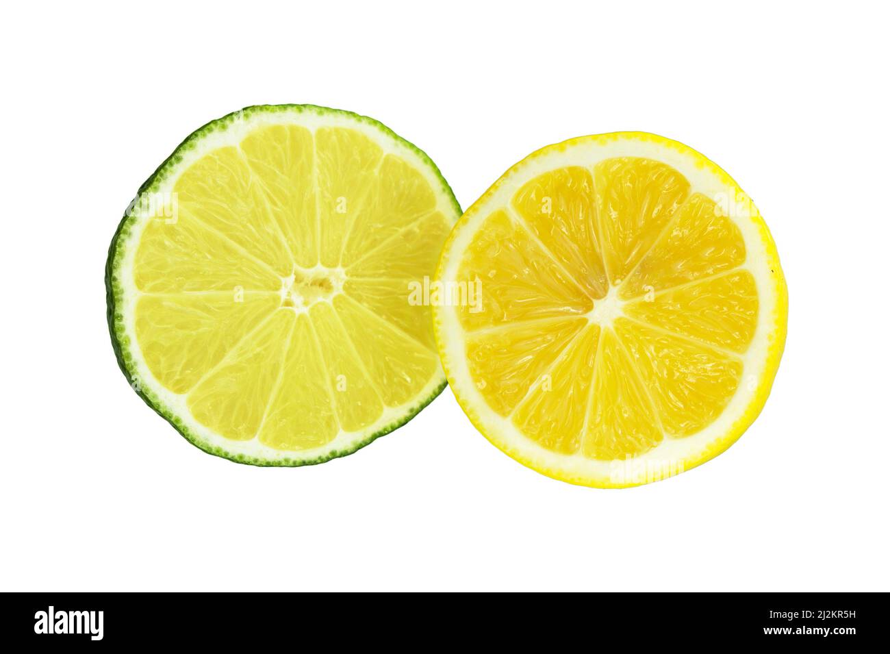 lemon slice, isolated on the white background with clipping path. Green ...