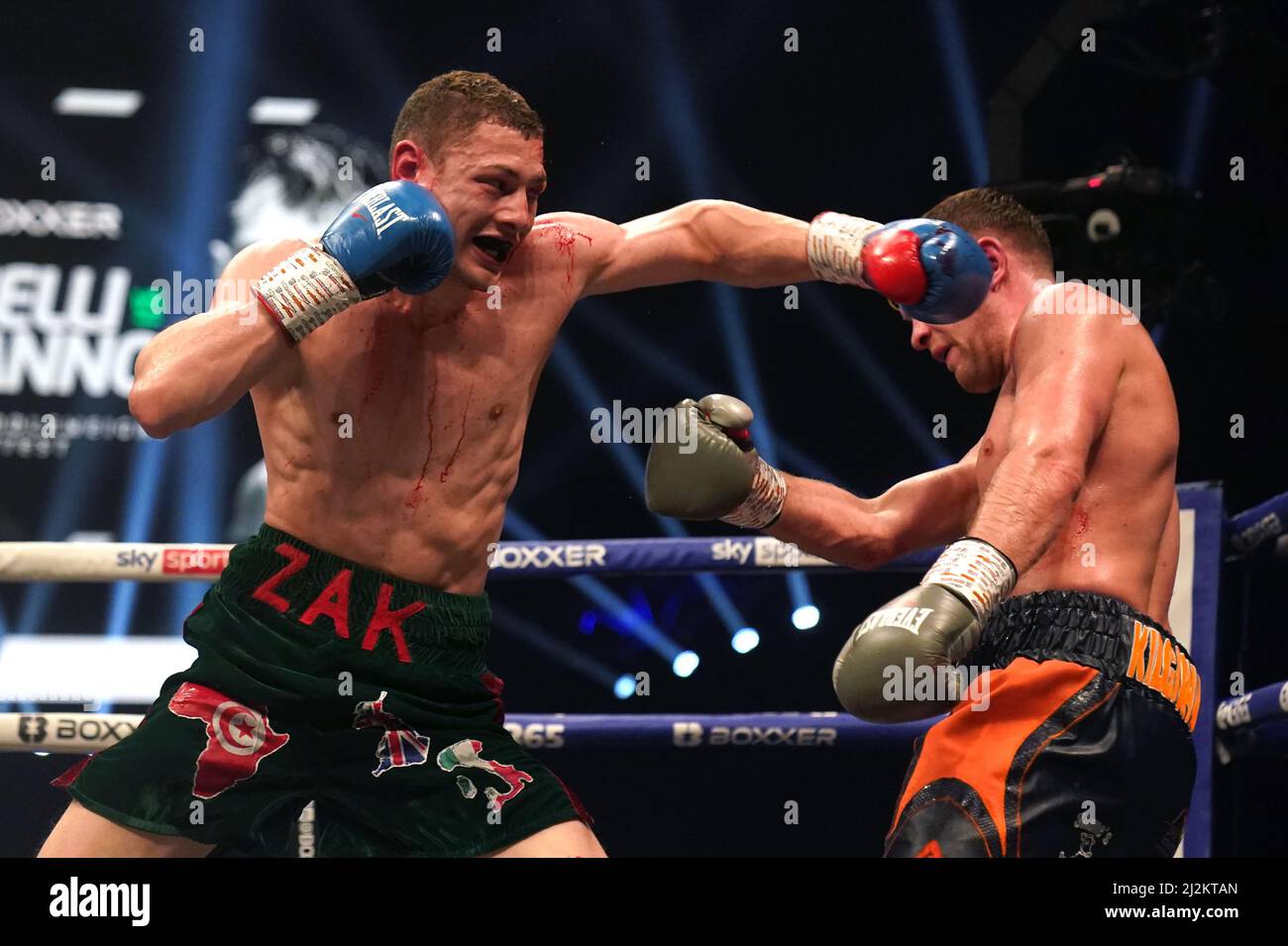 Zak Chelli (left) and Jack Kilgannon in the super middle weight bout at ...