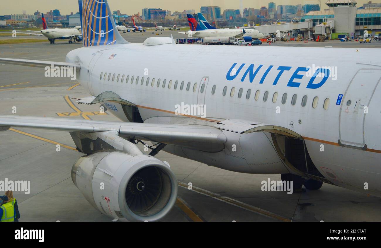 United airlines jet at gate at La Guardia airport in New York Stock ...