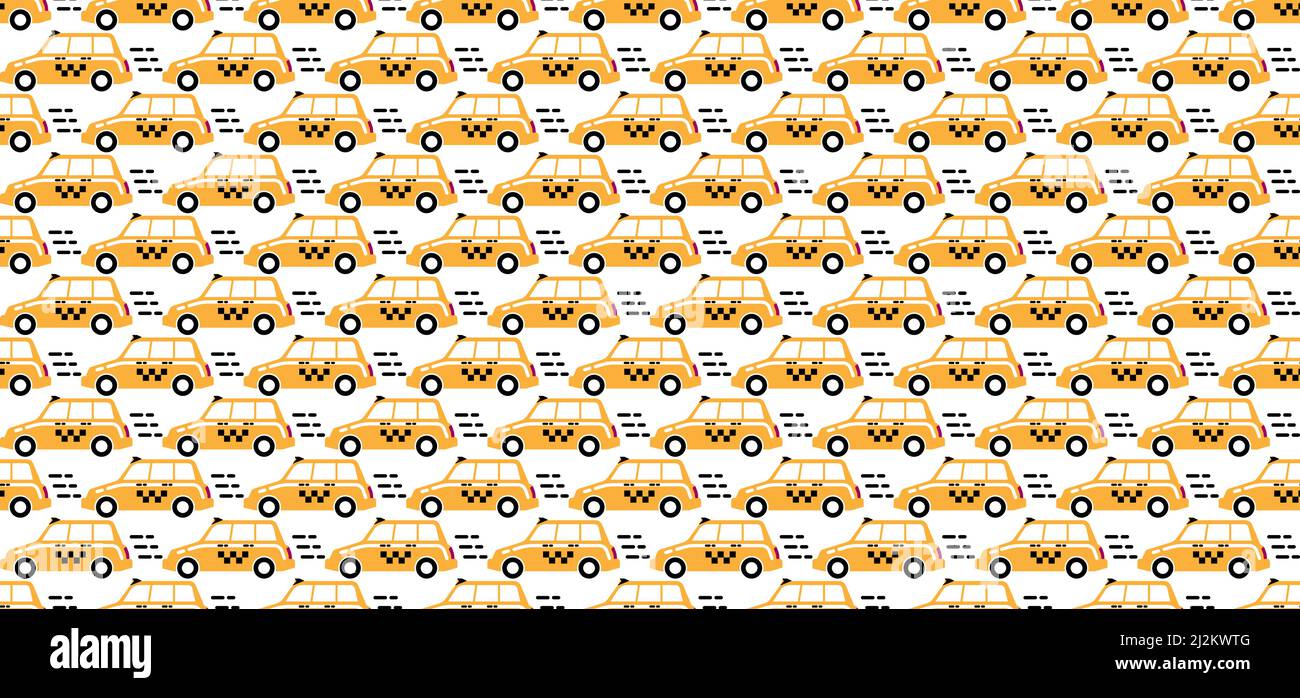 Yellow taxi cars seamless pattern, minimalist flat style, auto service ...
