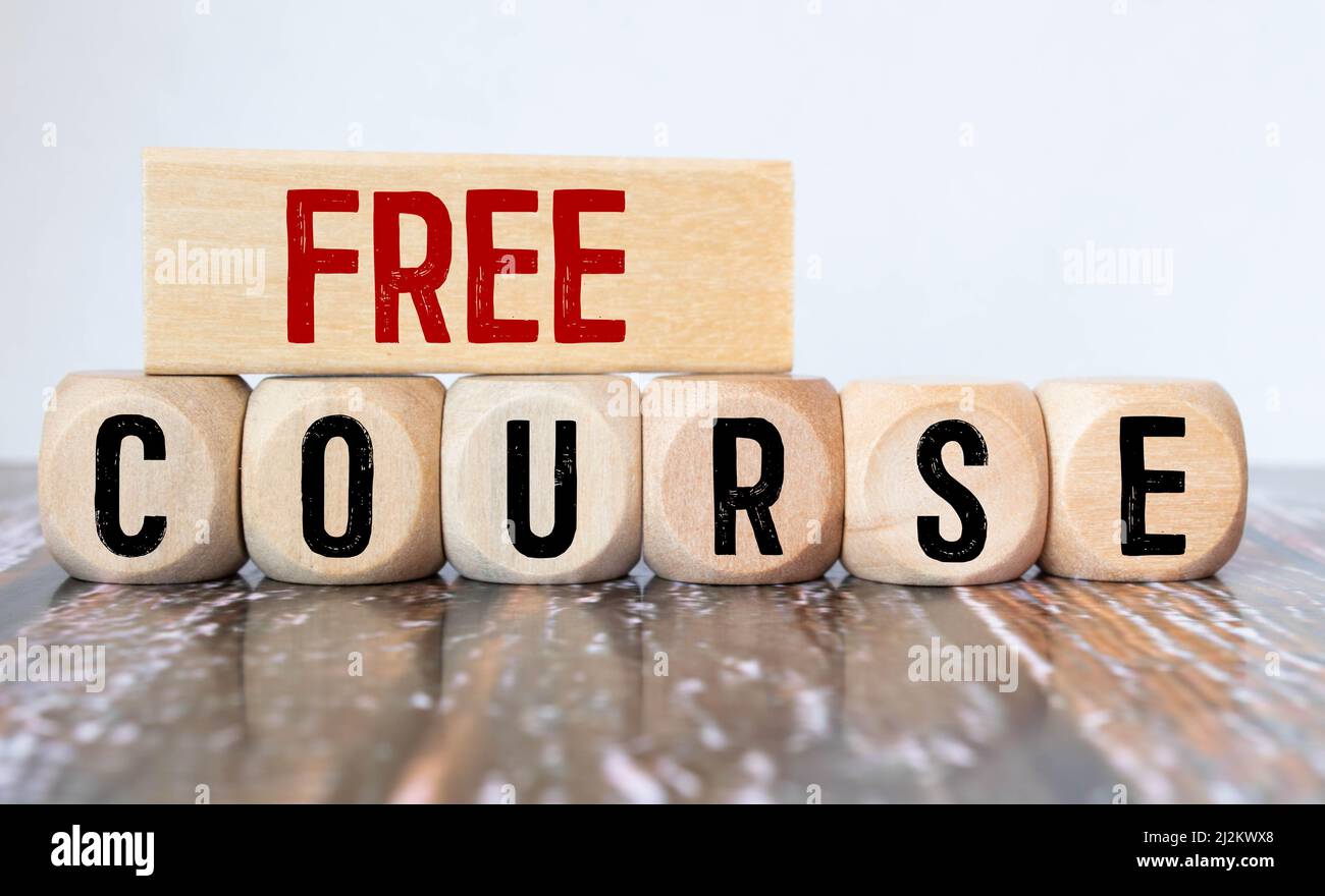Free Course text on wooden block, concept Stock Photo - Alamy