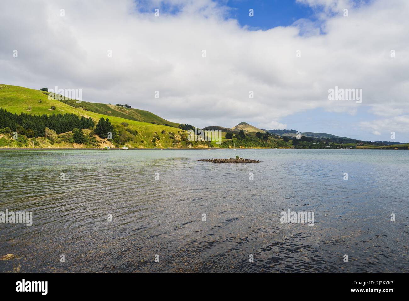 A beautiful view of lake surrounded by greenery in Dunedin, South ...