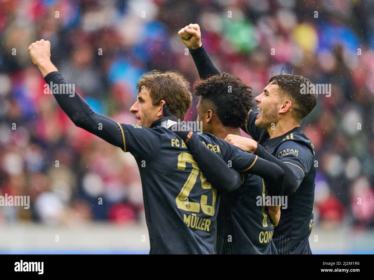 Freiburg, Germany. 02nd Apr, 2022. Kingsley Coman, FCB 11 celebrates ...