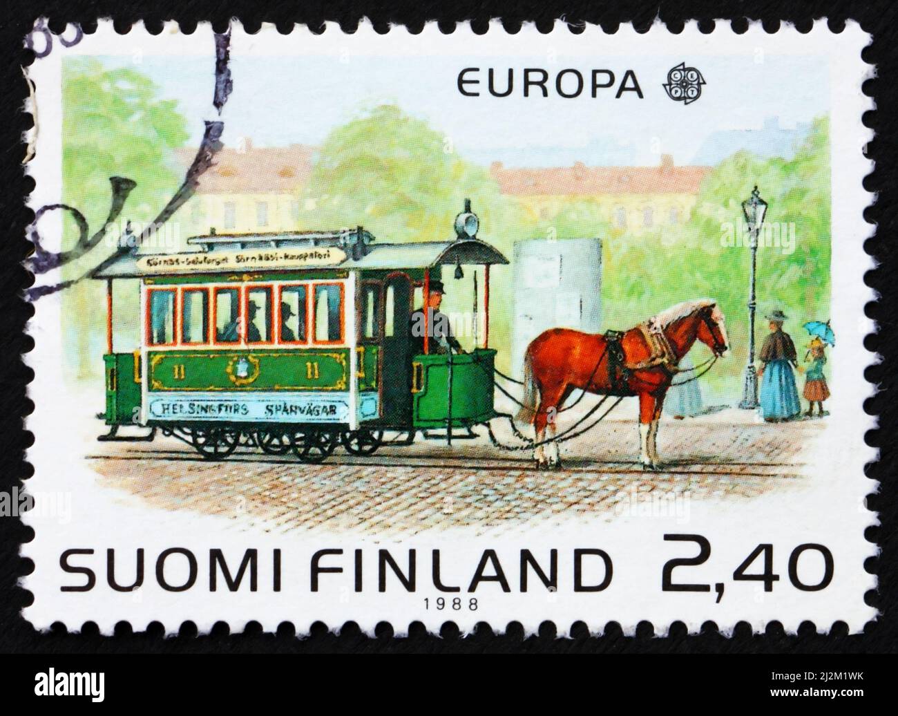 FINLAND - CIRCA 1988: a stamp printed in the Finland shows Horse-drawn ...