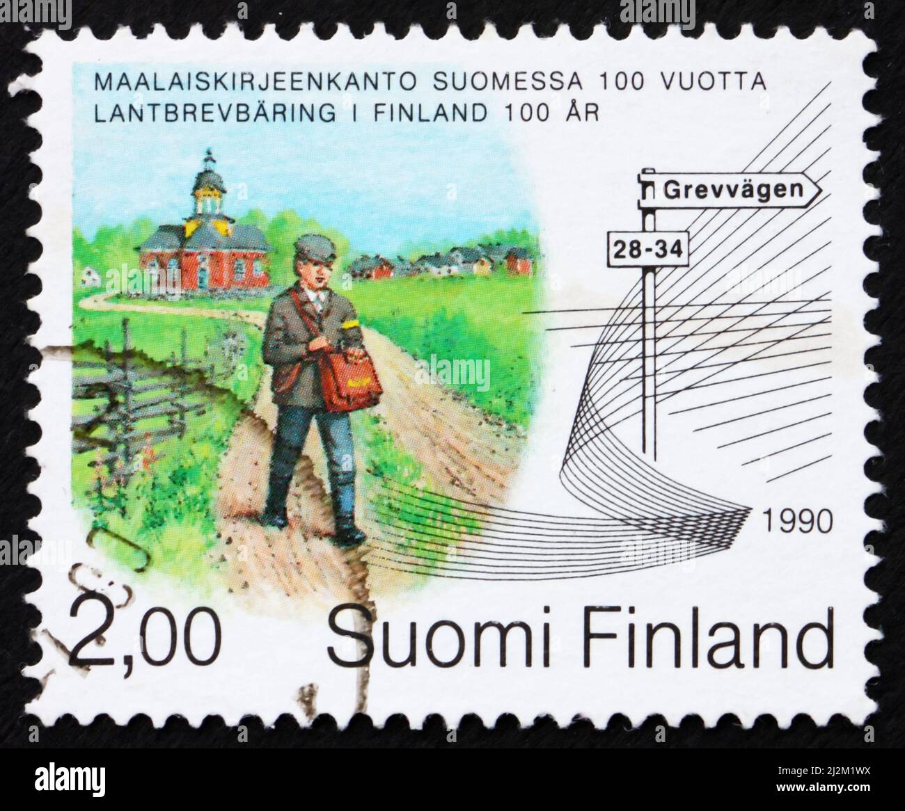 FINLAND - CIRCA 1990: a stamp printed in the Finland shows Postman ...