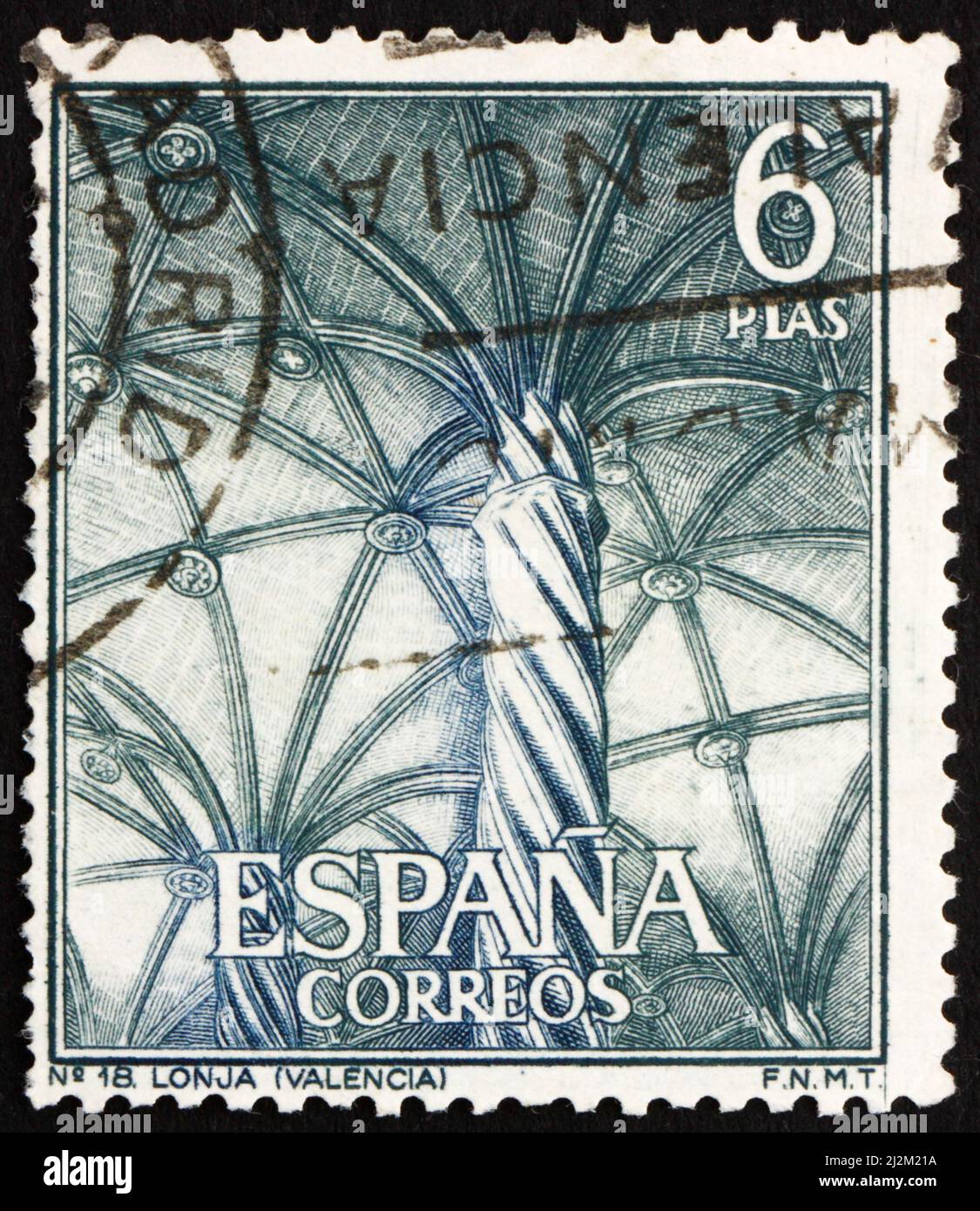 SPAIN - CIRCA 1965: a stamp printed in the Spain shows Interior of Silk ...