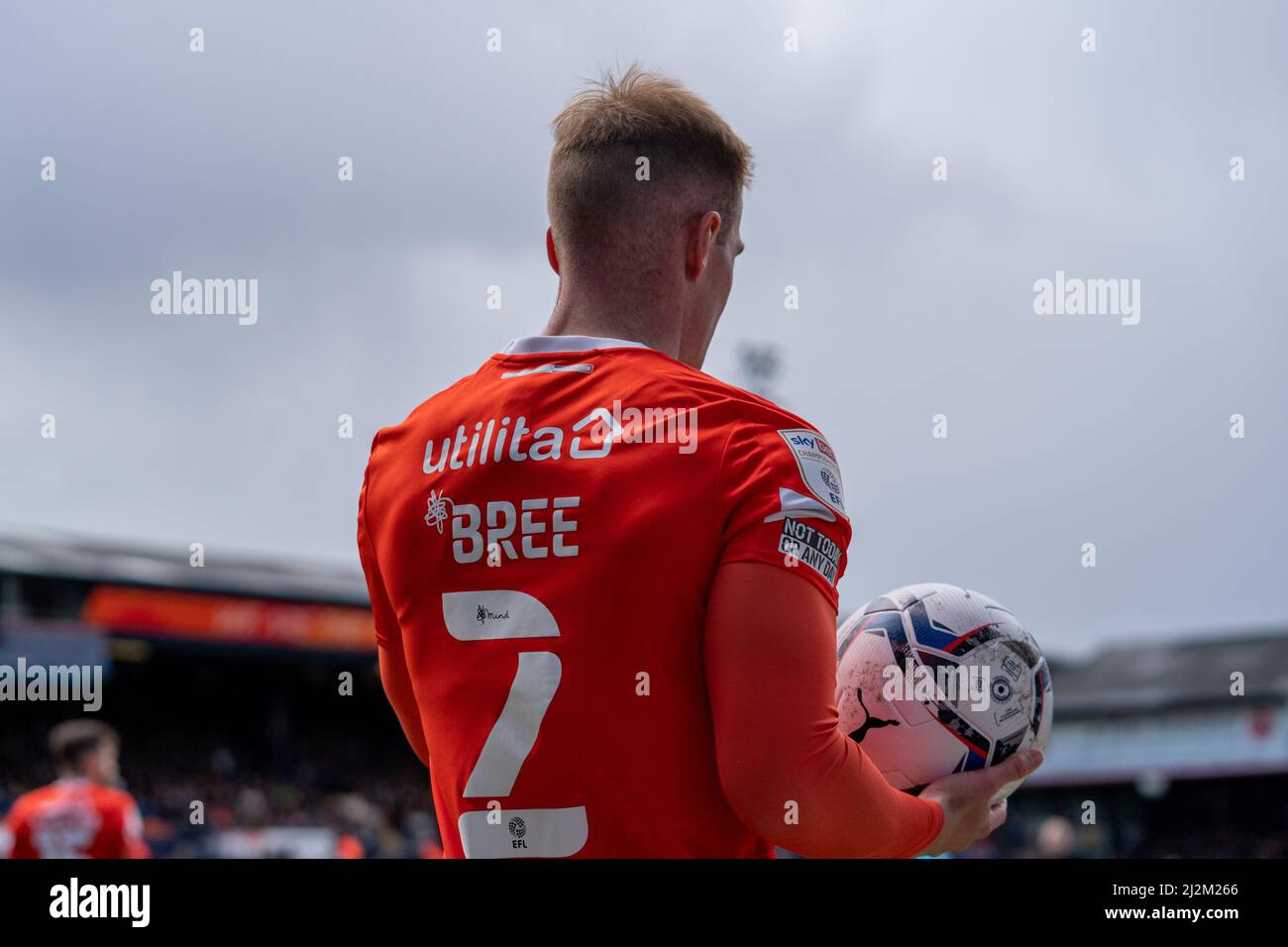 James Bree #2 of Luton Town takes a throw in Stock Photo - Alamy