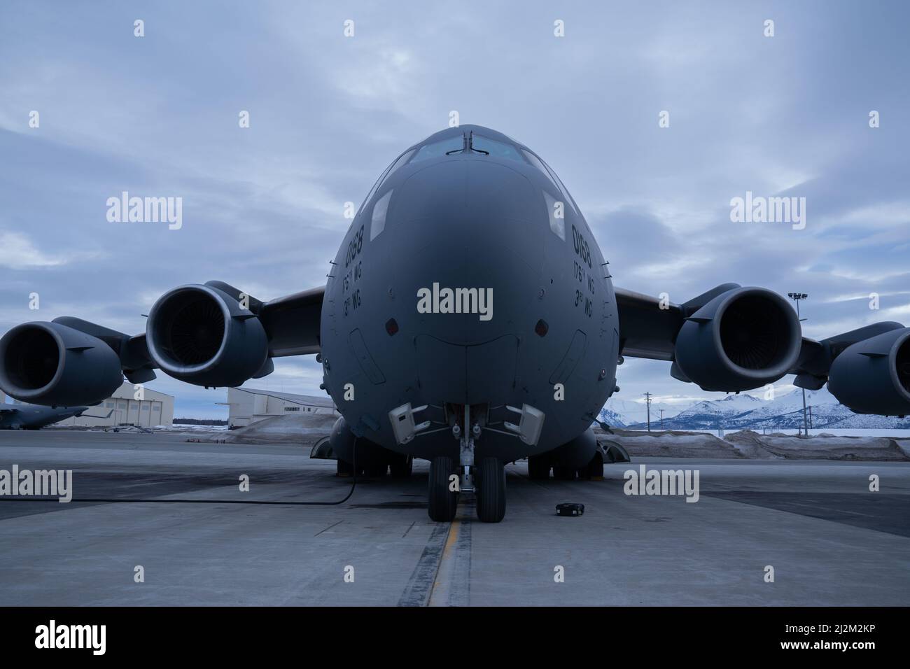 A U.S. Air Force C-17 Globemaster III assigned to the 3rd Wing prepares to take off during Polar ...