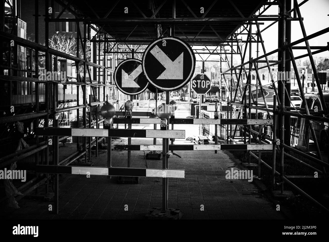 Complicated pedestrian traffic signalisation. Left right and stop Stock ...