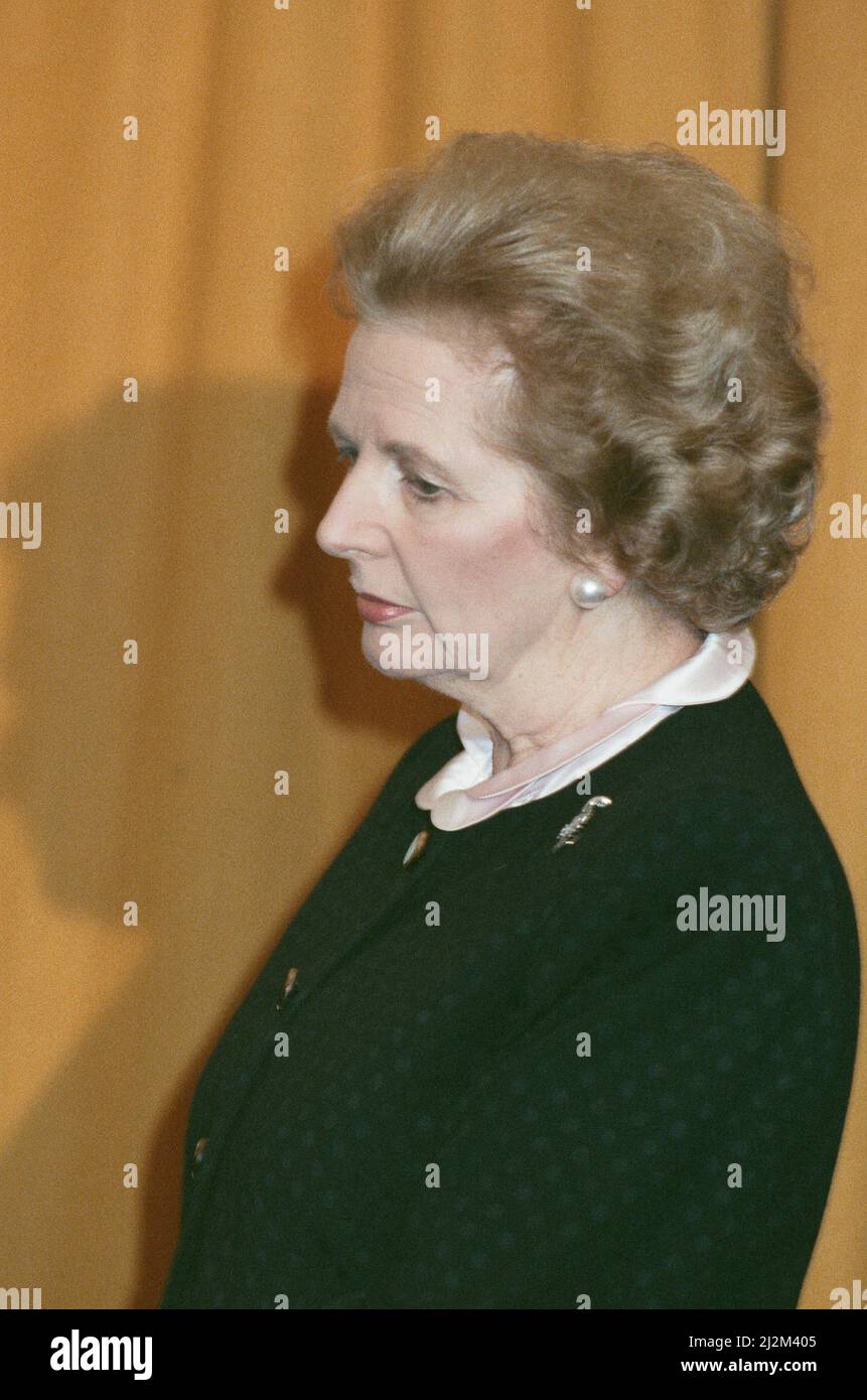 Prime Minister Margaret Thatcher after hearing about the resignation of ...