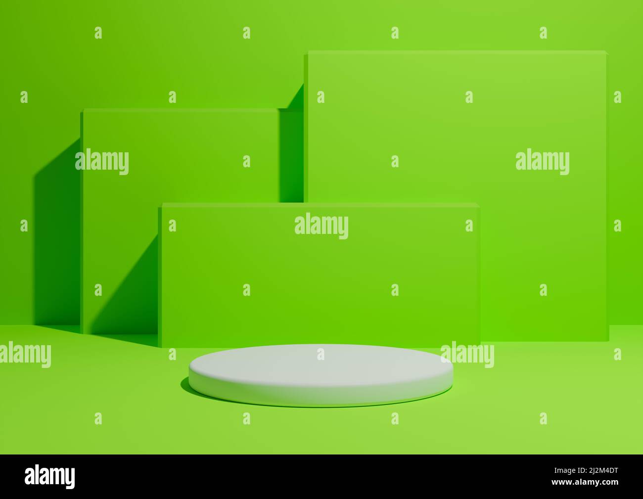 Bright, neon green, 3D render of a simple, minimal product display composition backdrop with one ...