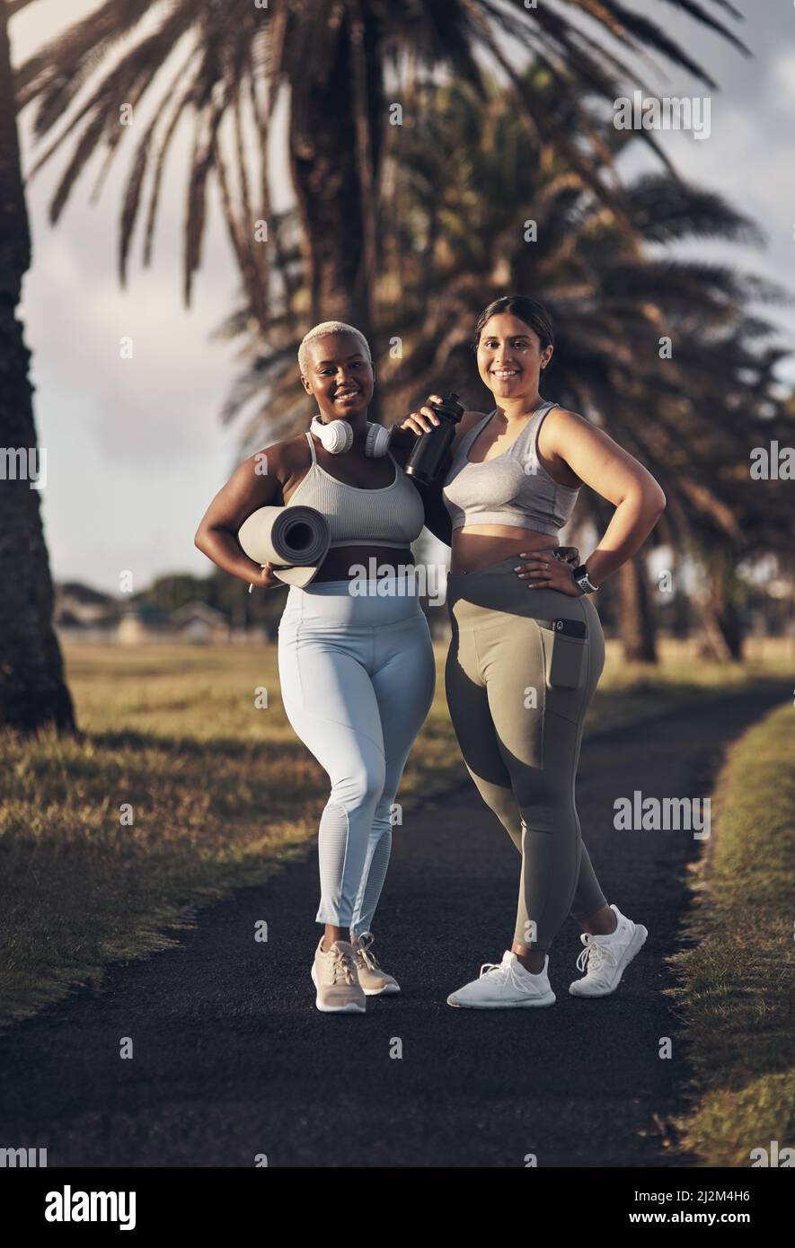 Exercise strengthened our friendship and our bodies. Shot of two ...