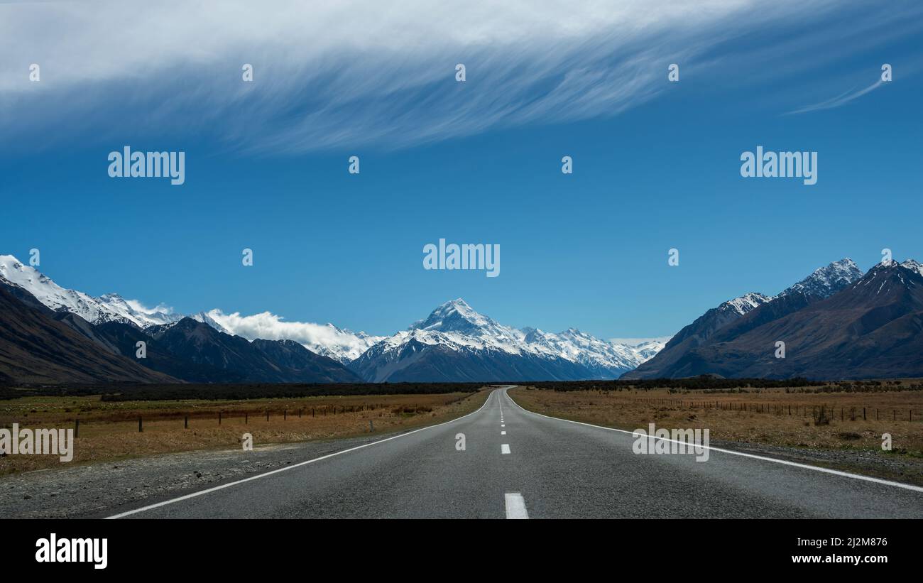 Road towards Mt Cook, South Island, New Zealand Stock Photo - Alamy