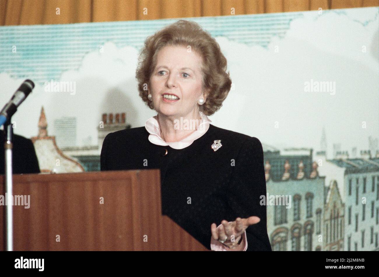 Prime Minister Margaret Thatcher delivers a speech shortly after ...