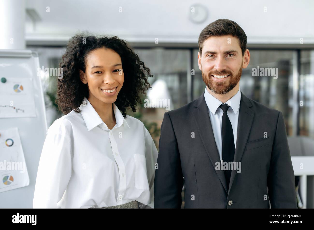 Portrait of two successful multiracial colleagues, company co-founders ...