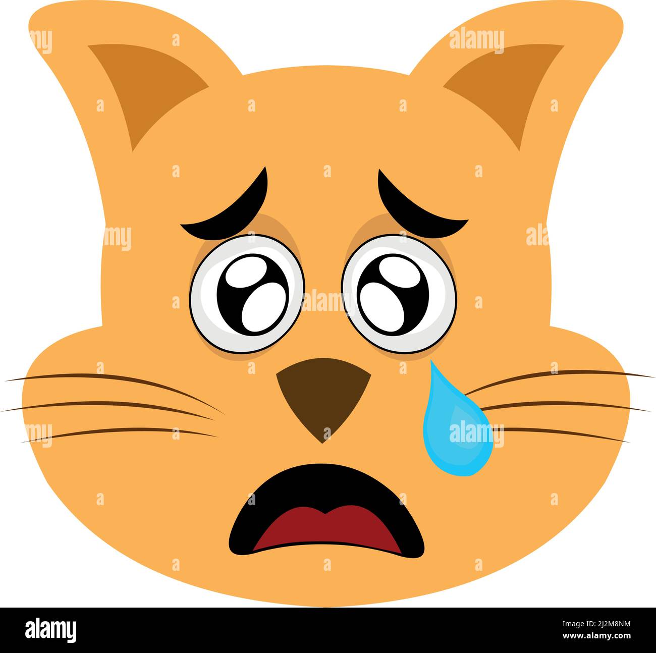 Vector illustration of a cartoon cat face with a sad expression and a ...