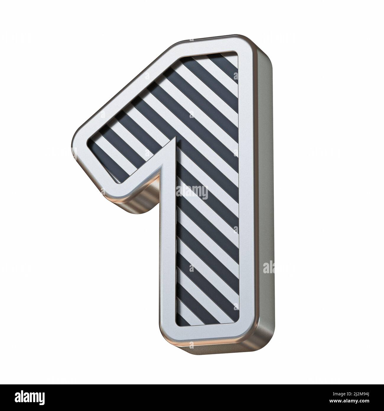 Stainless steel and black stripes font Number 1 ONE 3D rendering ...