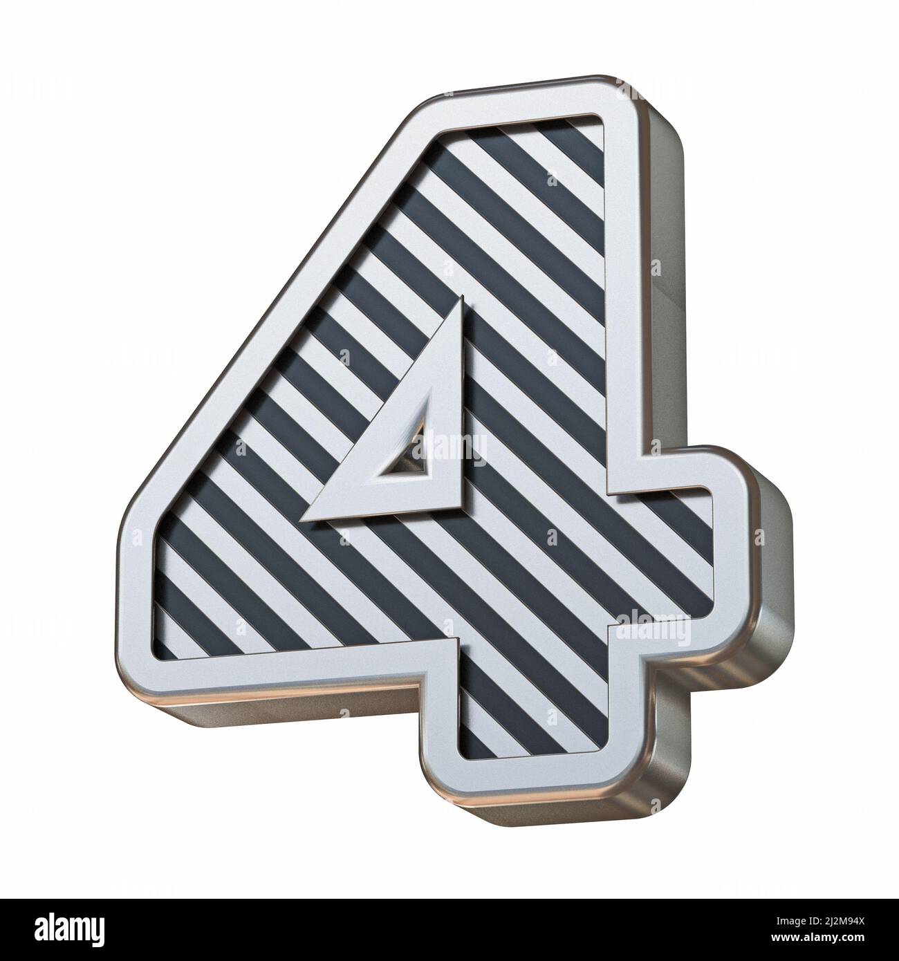 Stainless steel and black stripes font Number 4 FOUR 3D rendering ...