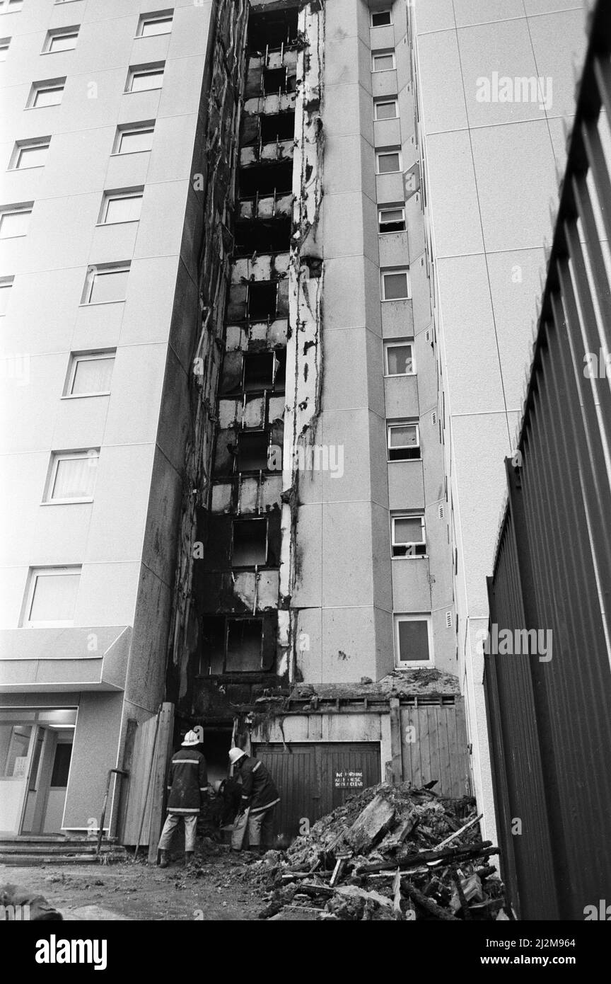 Aftermath of a fire at Knowsley Heights, Huyton, Liverpool. 5th April ...