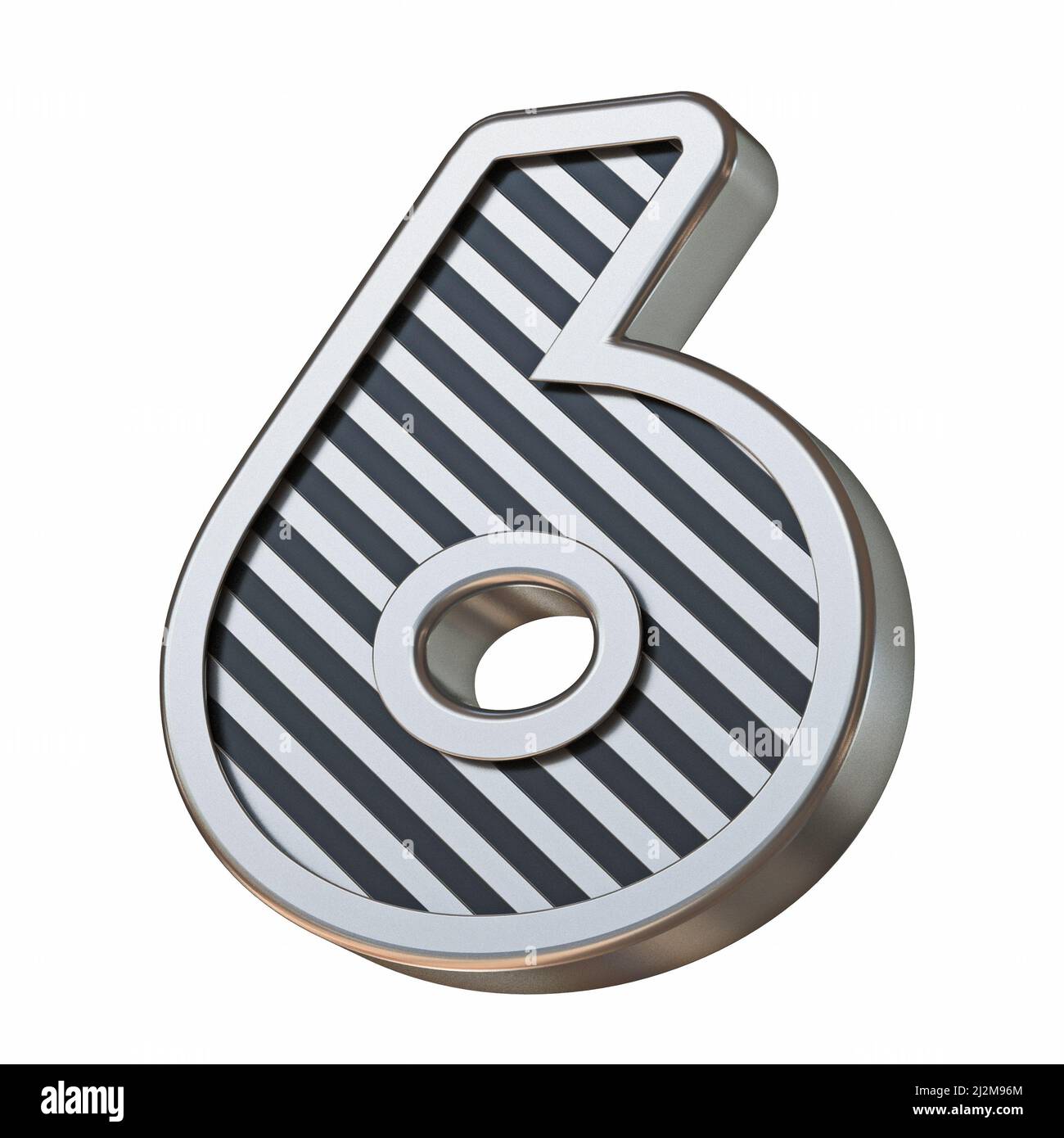 Stainless steel and black stripes font Number 6 SIX 3D rendering ...