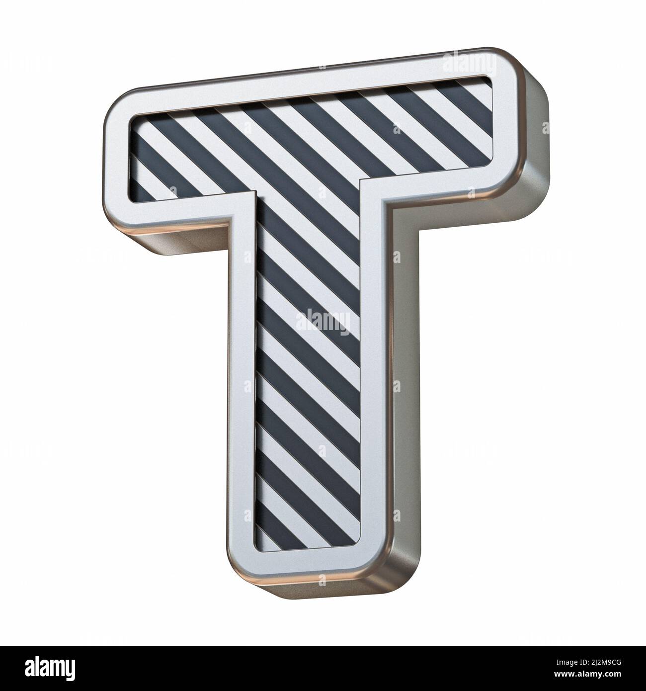 Stainless steel and black stripes font Letter T 3D rendering illustration isolated on white ...