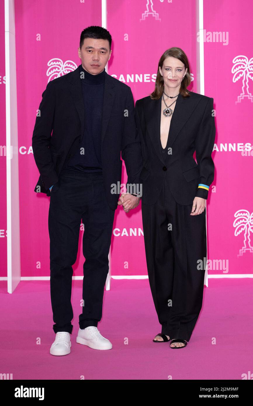 Daniar Alshinov and Celine Sallette attend the pink carpet during the ...