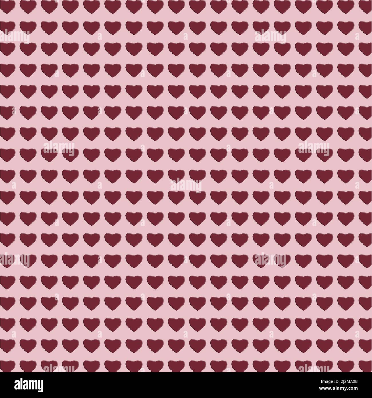 Burgundy heart pattern on a pink background with cute rows of hearts in ...