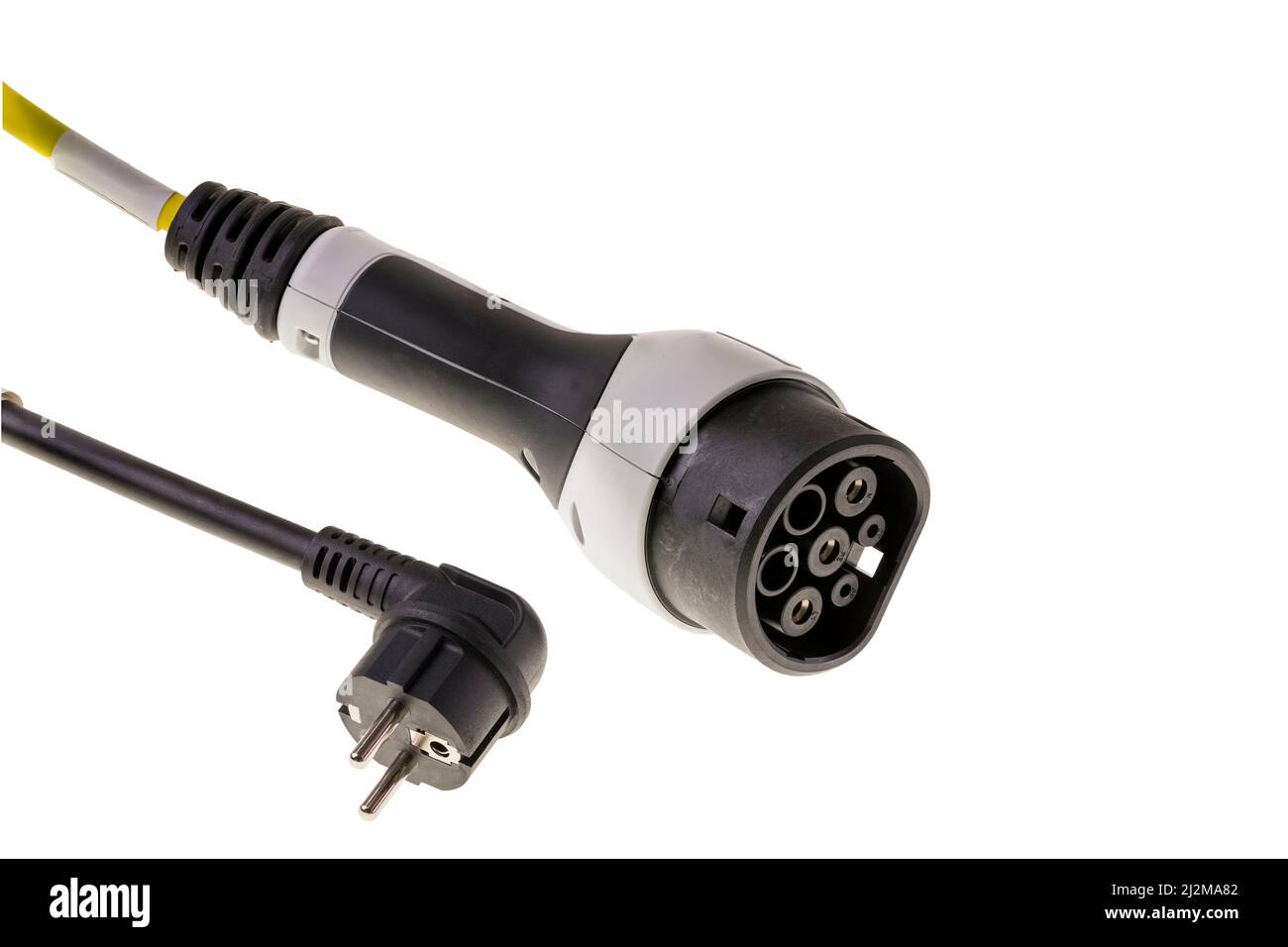 Close up view of electric vehicle charging cable for outdoor use with ...