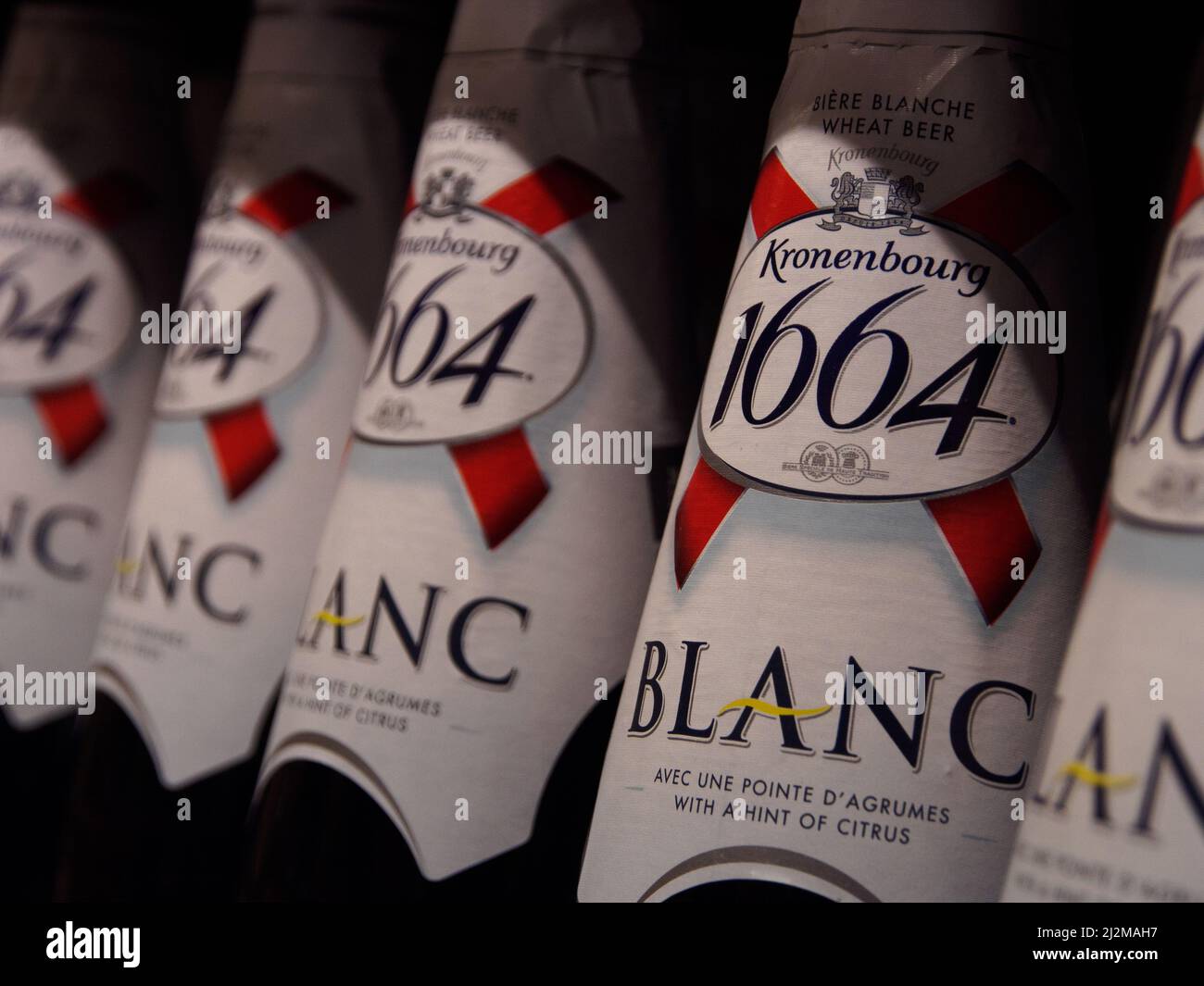 The Kronenbourg 1664 logo on beer bottles. It was reported that ...