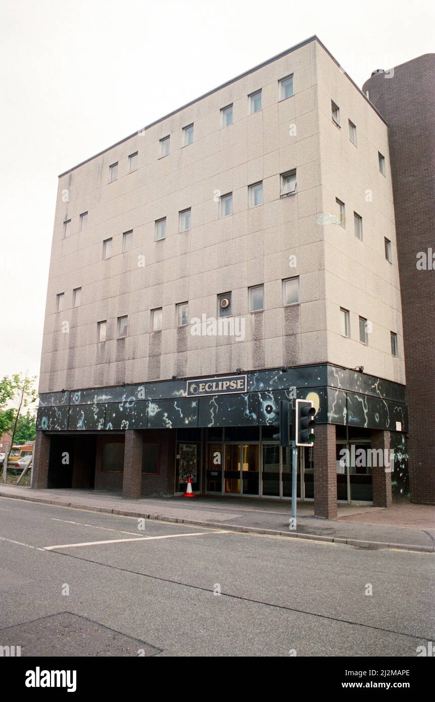 Exterior of the Eclipse nightclub, Coventry. 4th June 1991 Stock Photo ...