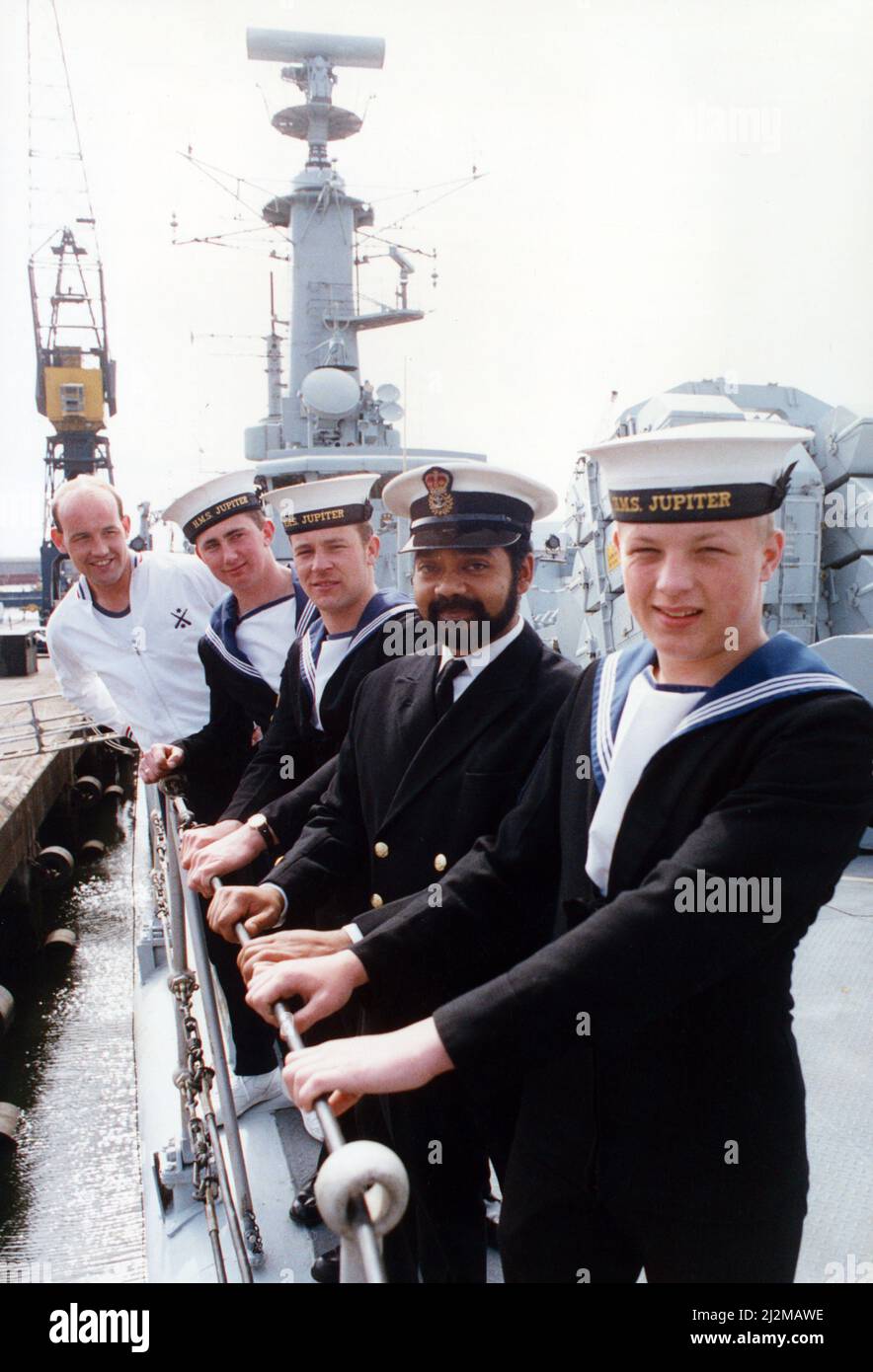 Five crew member of the HMS Jupiter, looking forward to shore leave in ...