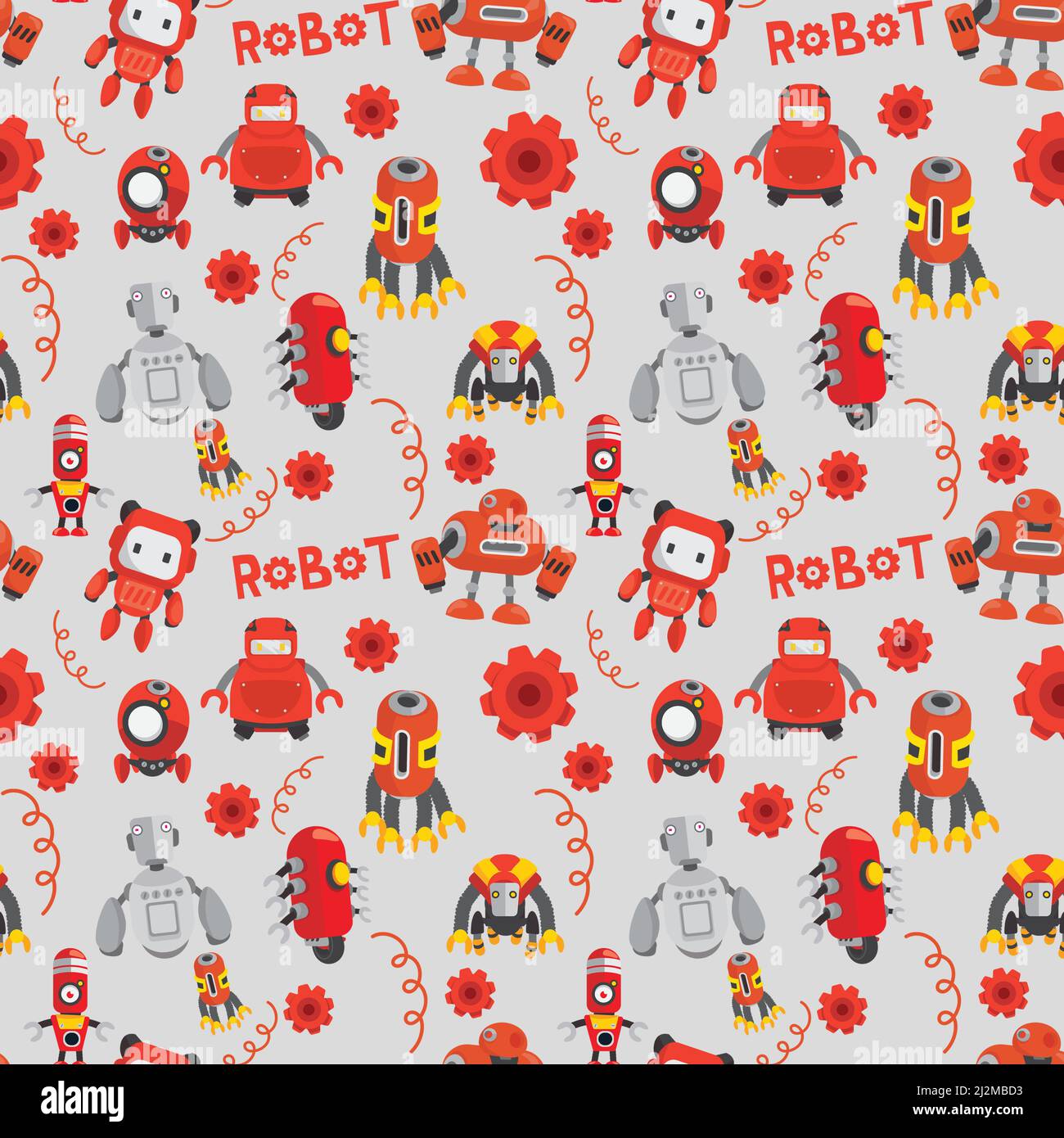 Red robot seamless pattern light gray background cute robotics childish ...
