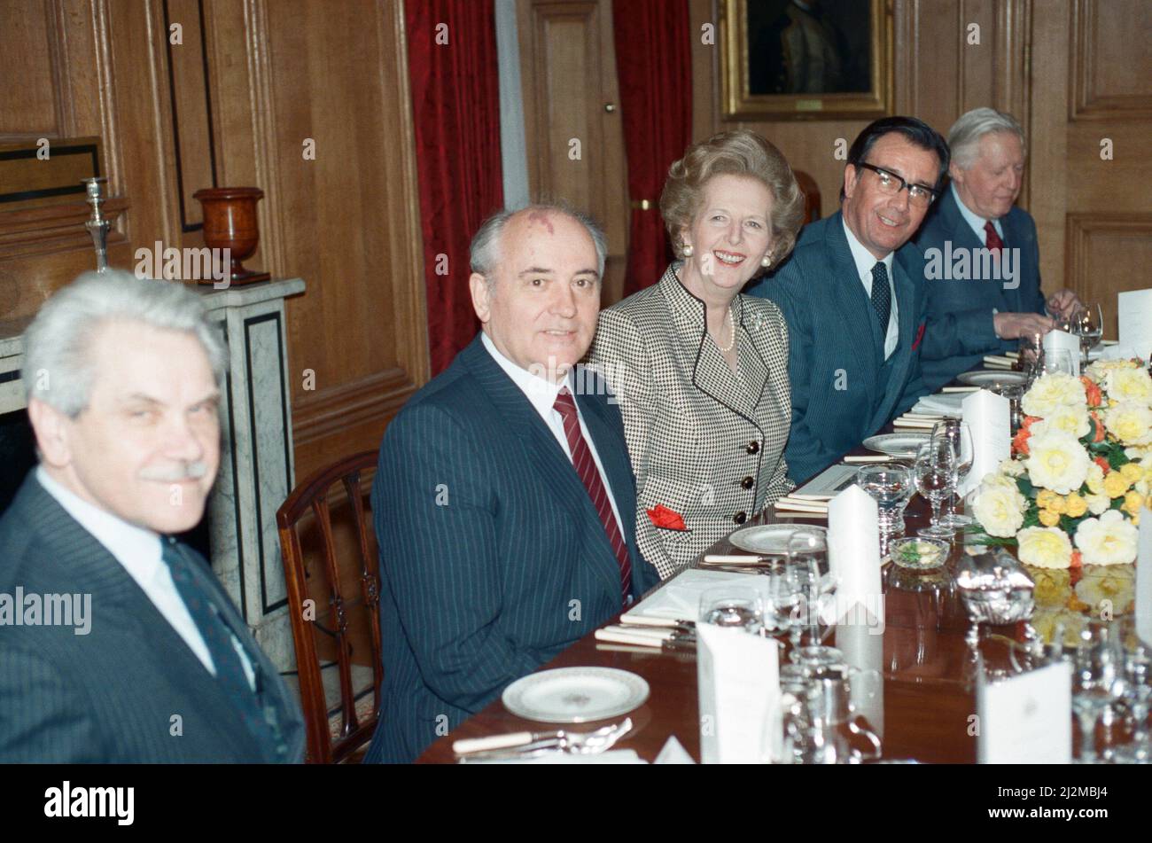 Soviet leader Mikhail Gorbachev at No 10 Downing Street with Prime ...