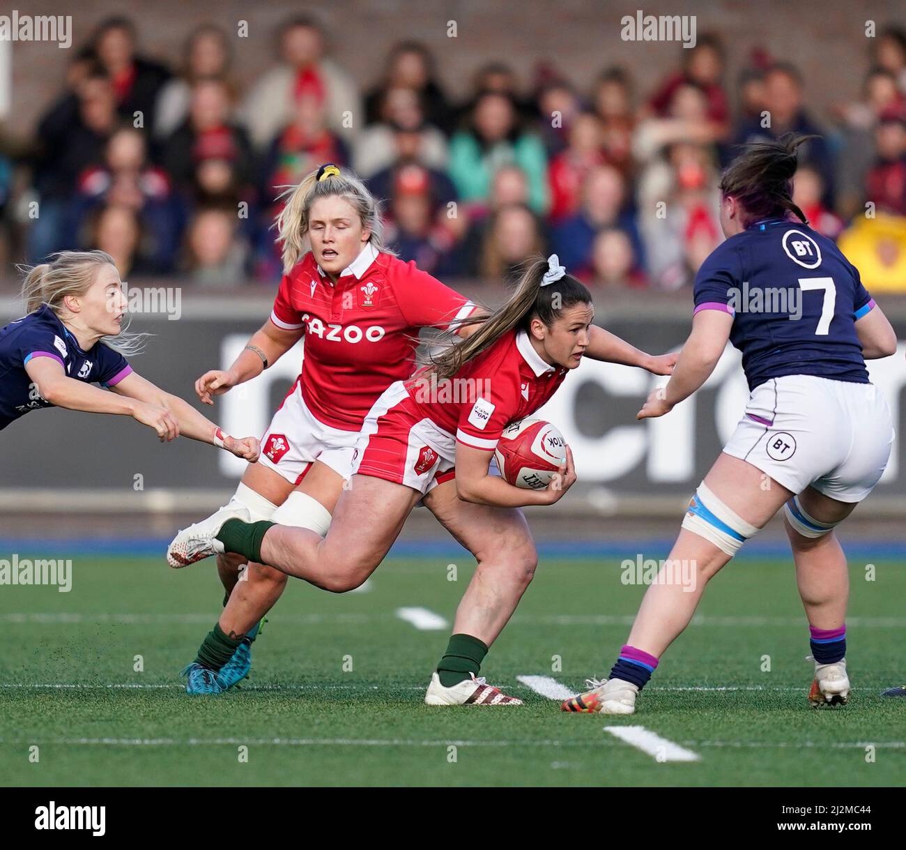 Cardiff, Wales, UK. 02nd Apr, 2022. Kayleigh Powell (Wales) (C) Seen in ...