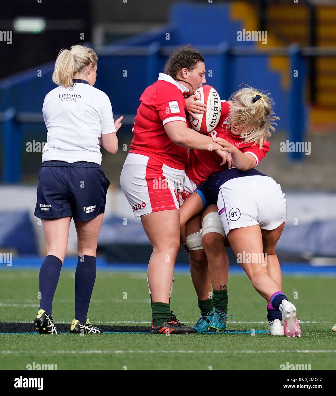 Cardiff, Wales, UK. 02nd Apr, 2022. Alex Callender (Wales) is tackled ...