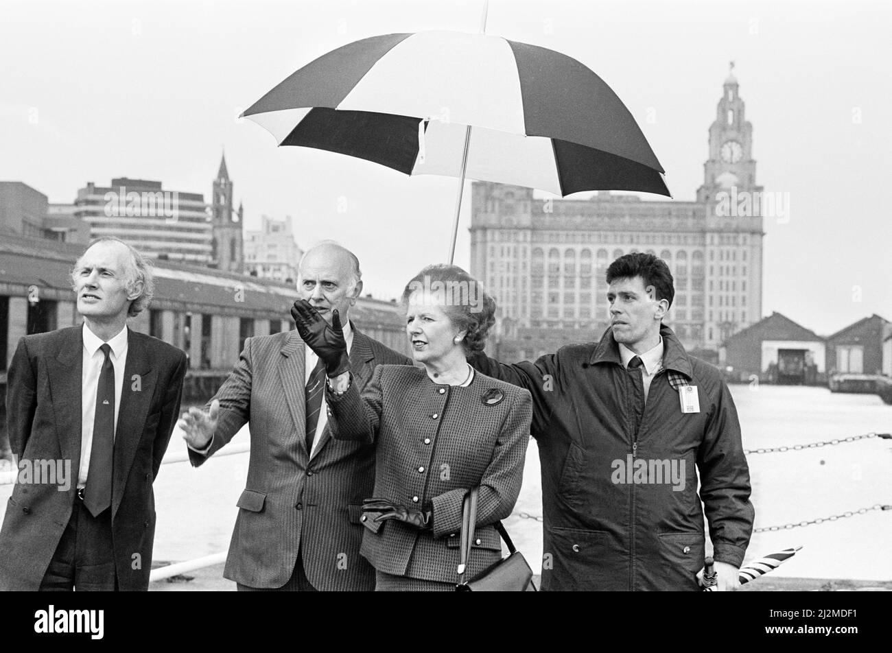 Mrs Thatcher takes a look at Liverpool with Antony Newton MP (left) and ...