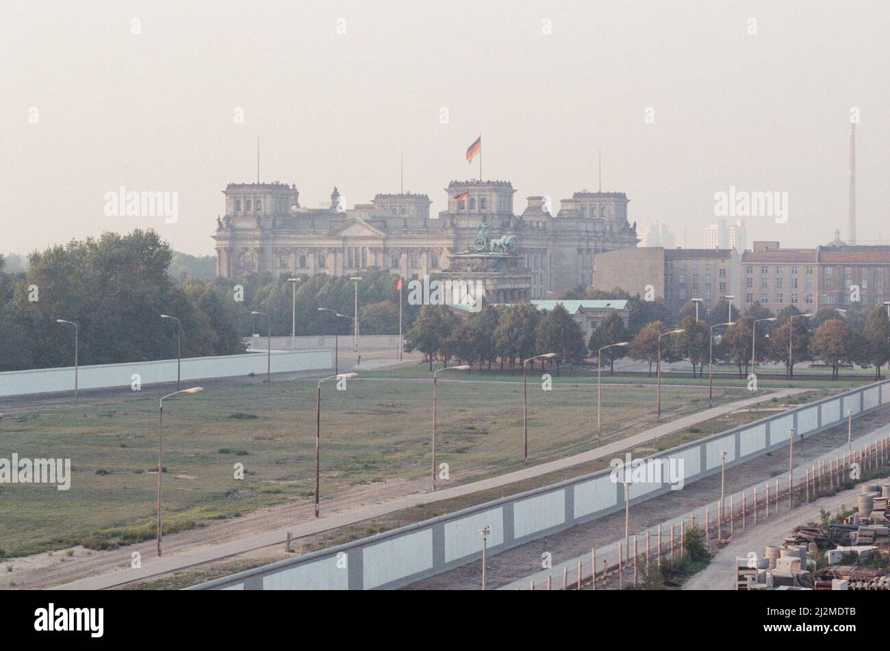 View of West Berlin across wall from East Berlin, showing The ...