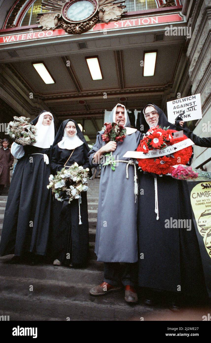 Comedian and actor Terry Jones takes part in a rail tunnel protest ...