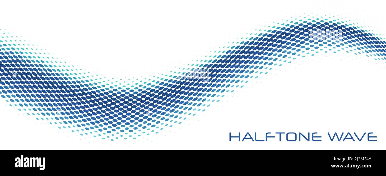 Blue abstract halftone wave on white background. Simple vector graphic ...