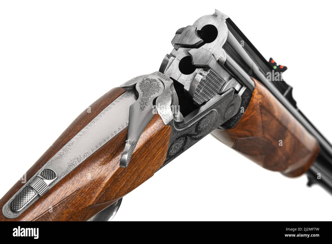 Luxury double-barreled shotgun with a vertical arrangement of barrels ...