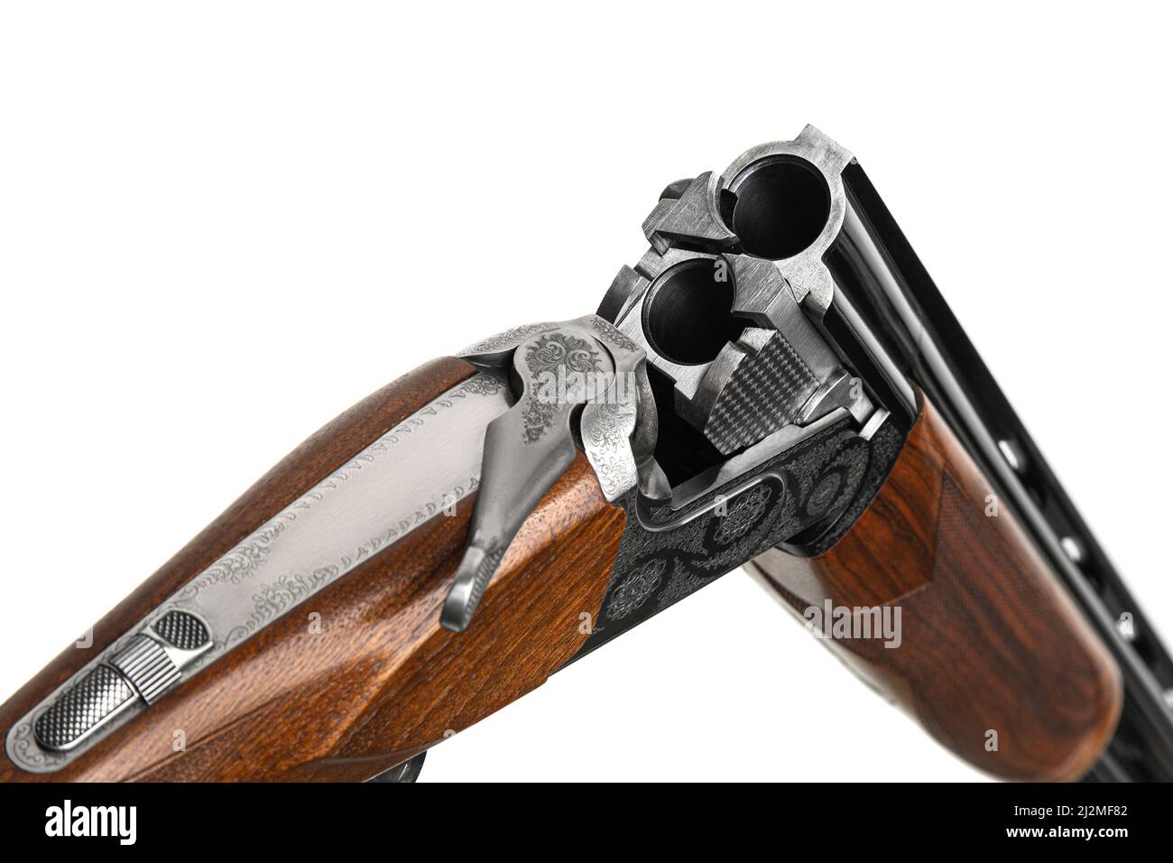 Luxury double-barreled shotgun with a vertical arrangement of barrels ...