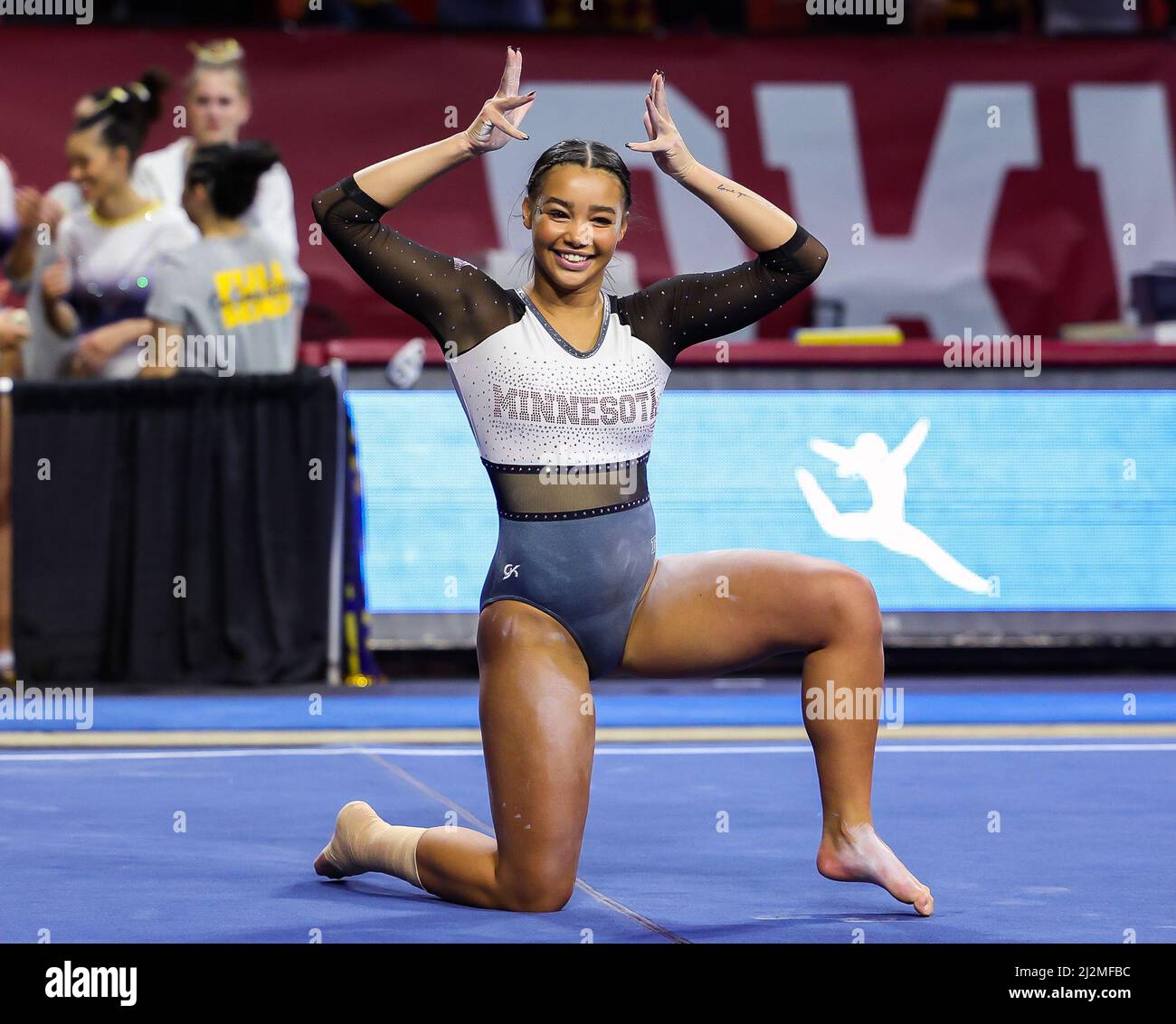 Norman, OK, USA. 2nd Apr, 2022. Minnesota's Mya Hooten finishes her ...
